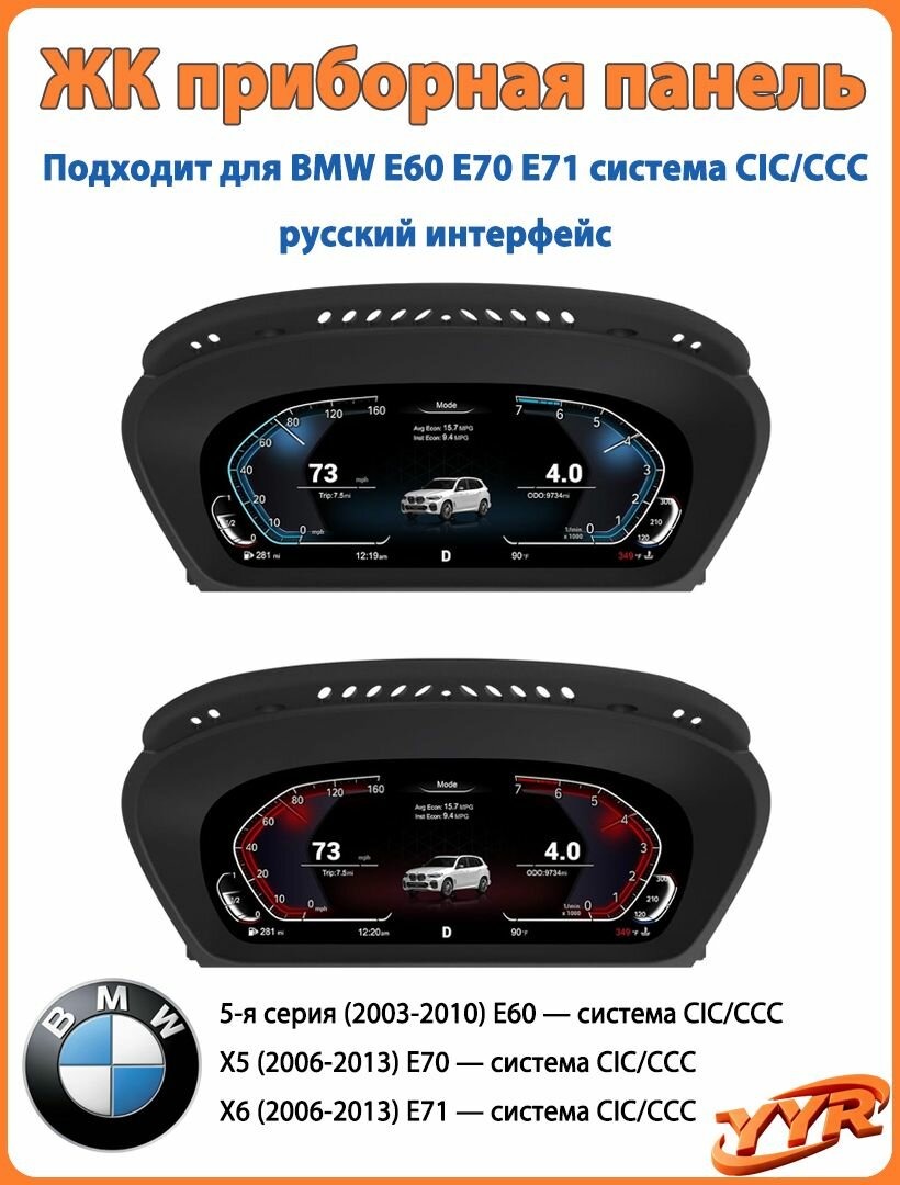 Полноэкранная приборная панель 12.3 дюйма (LCD 1920×720) для BMW E60 (03-10), X5 E70 (06-13), X6 E71 (06-13) — замена и обновление