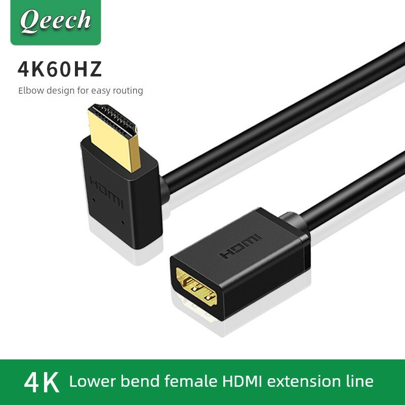 Кабель HDMI 4K мужской на женский с нижним изгибом, длина 1 метр для компьютера ТВ монитора