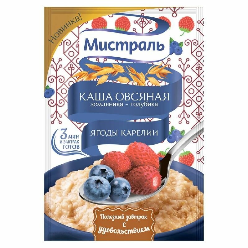 Каша мистраль овсяная "Ягоды карелии" земляника-голубика /пакет/ 40г