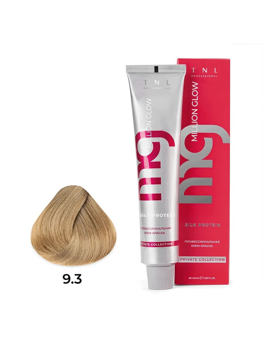 Крем-краска для волос Million glow Private collection Silk protein оттенок 9.3 Очень светлый блонд золотистый, 60 мл