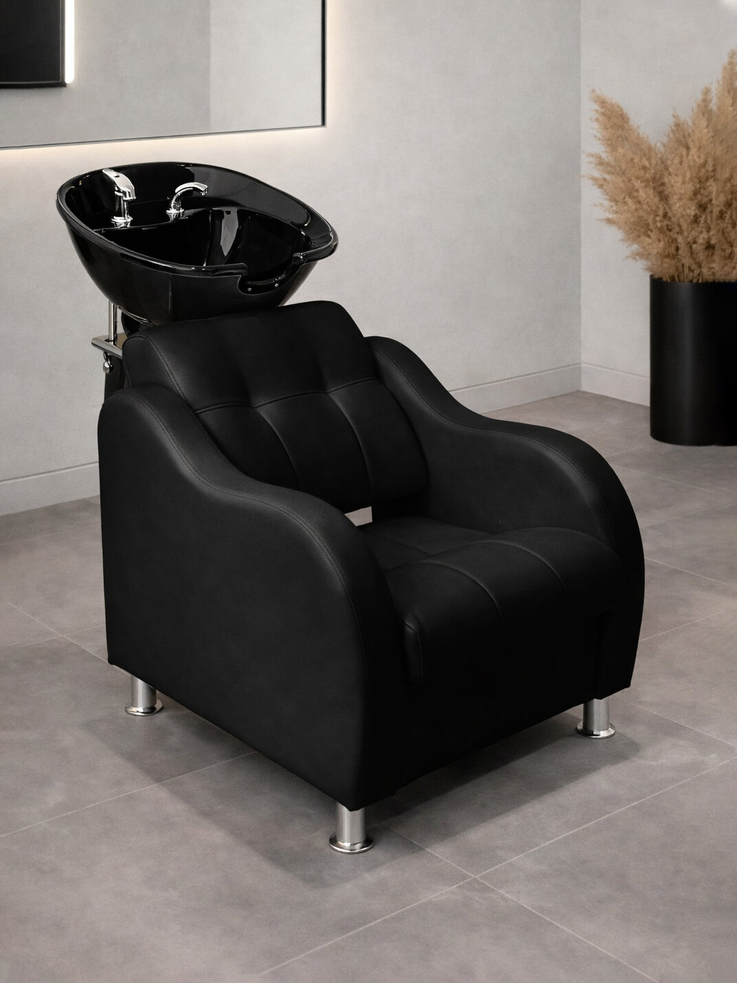 Парикмахерская мойка с креслом Волна, глубокая раковина черного цвета, Уютный мастер, черный