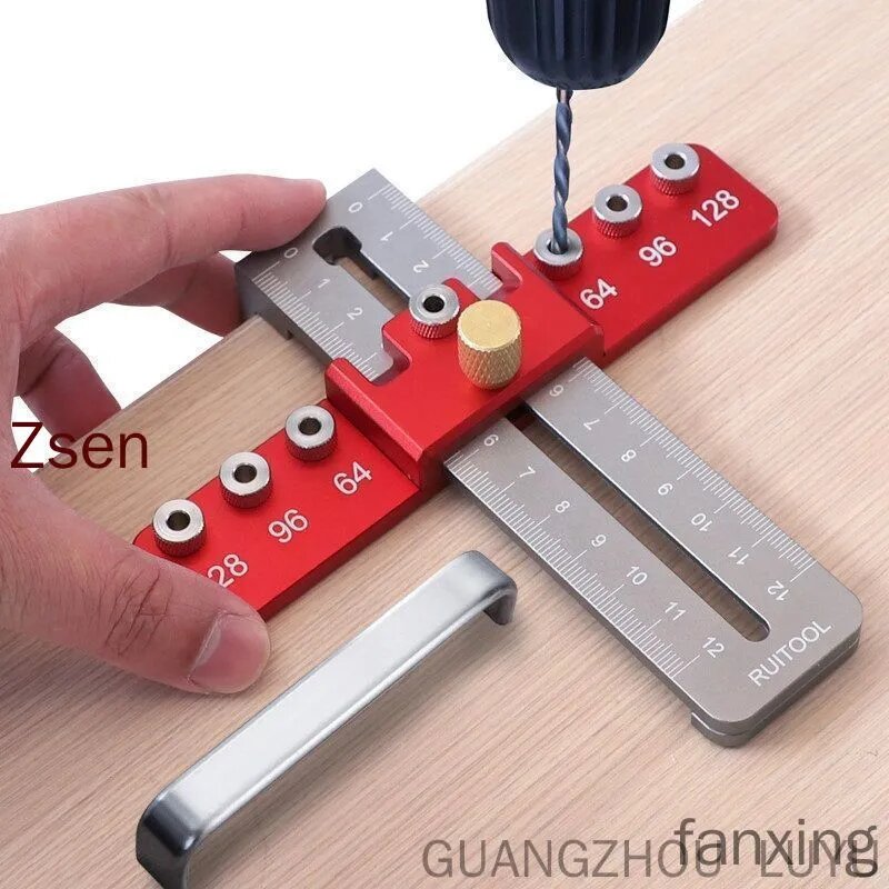 Шаблон для разметки мебельных ручек, кондуктор для сверления, 2 шт, красный/серебристый