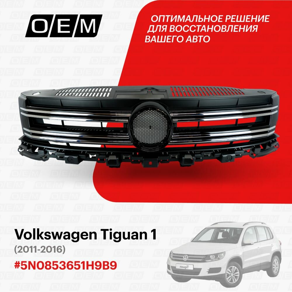 Решетка радиатора Volkswagen Tiguan 1 год с 2011-2016, Фольксваген Тигуан, 5N0853651H9B9, O.E.M.