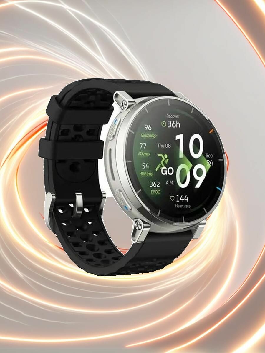 Смарт-часы Amazfit Active 3 Premium корпус - серебристый, ремешок - черный, 1.32", AMOLED, 466x466, Bluetooth
