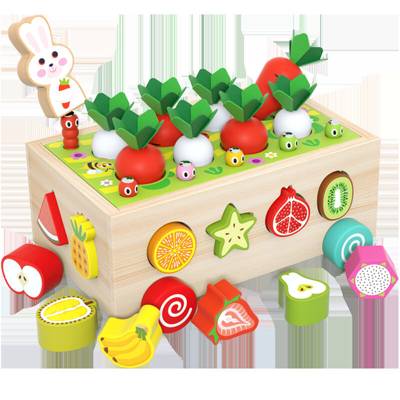 Развивающие блоки "Pull Radish Matching Farm Intelligence Car Toy", деревянные, в форме фруктов