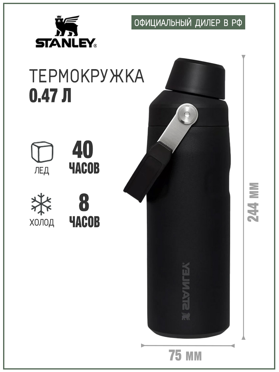 Термокружка автомобильная Stanley GO Iceflow 0.47 л для сока и воды с ручкой, черная 10-12579-009