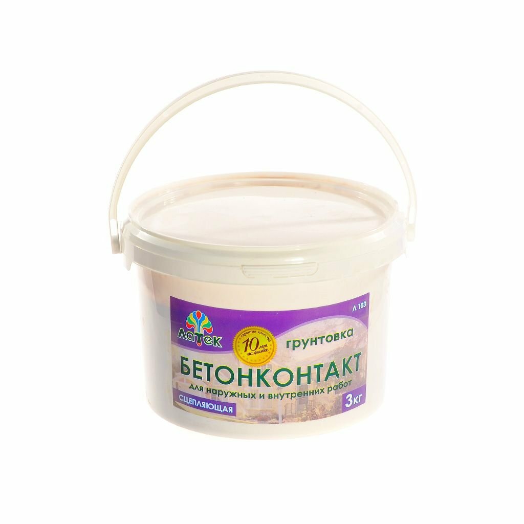 Грунтовка бетоноконтакт Латек L103 акриловая водно-дисперсионная 3 кг для внутренних и наружных работ по бетону, кирпичу