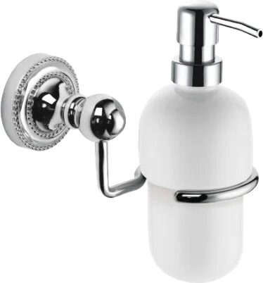 Дозатор для жидкого мыла Fixsen Style FX-41112 подвесной, механический, белый, хром, глянцевый, керамический, латунный, круглый, диспенсер для мыла