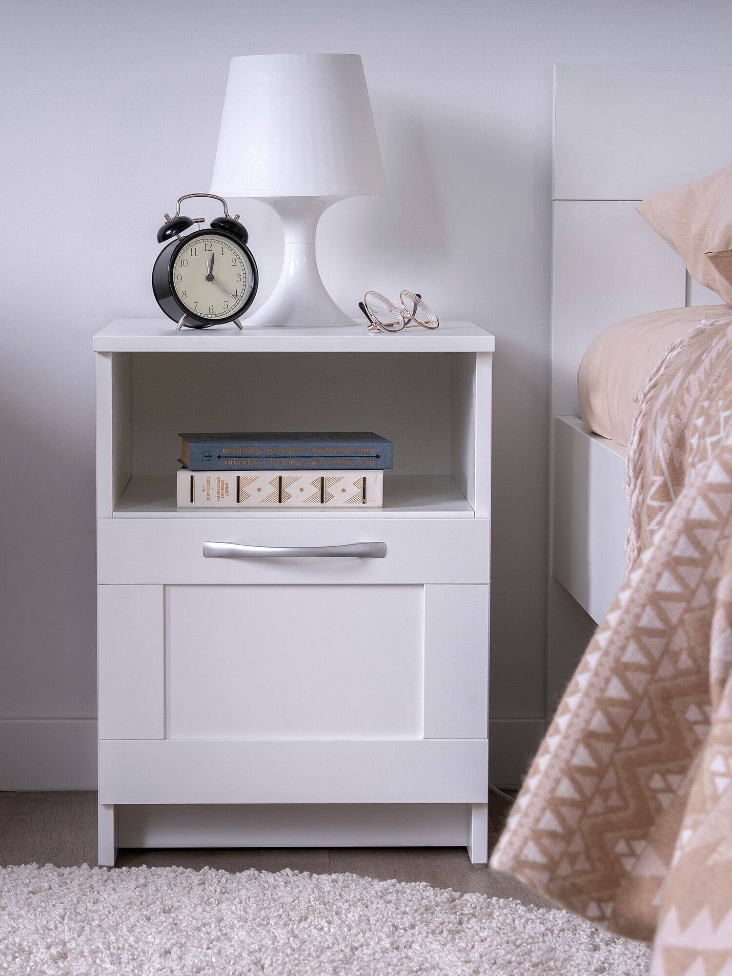 Тумба прикроватная Сириус, 1 ящик, 41х39х53 см, белая, ГУД лакк