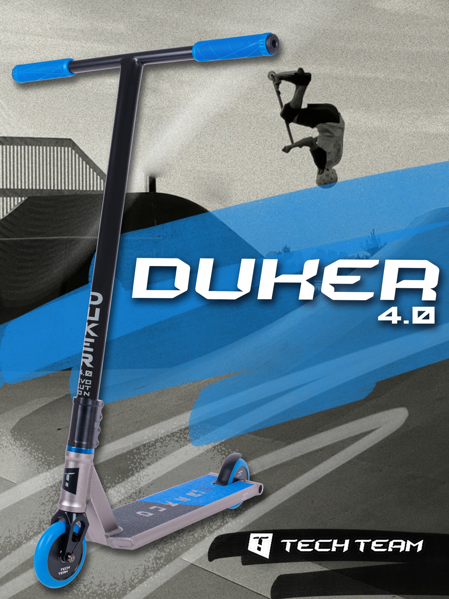 Самокат трюковой Tech Team Duker 4.0 серо-синий