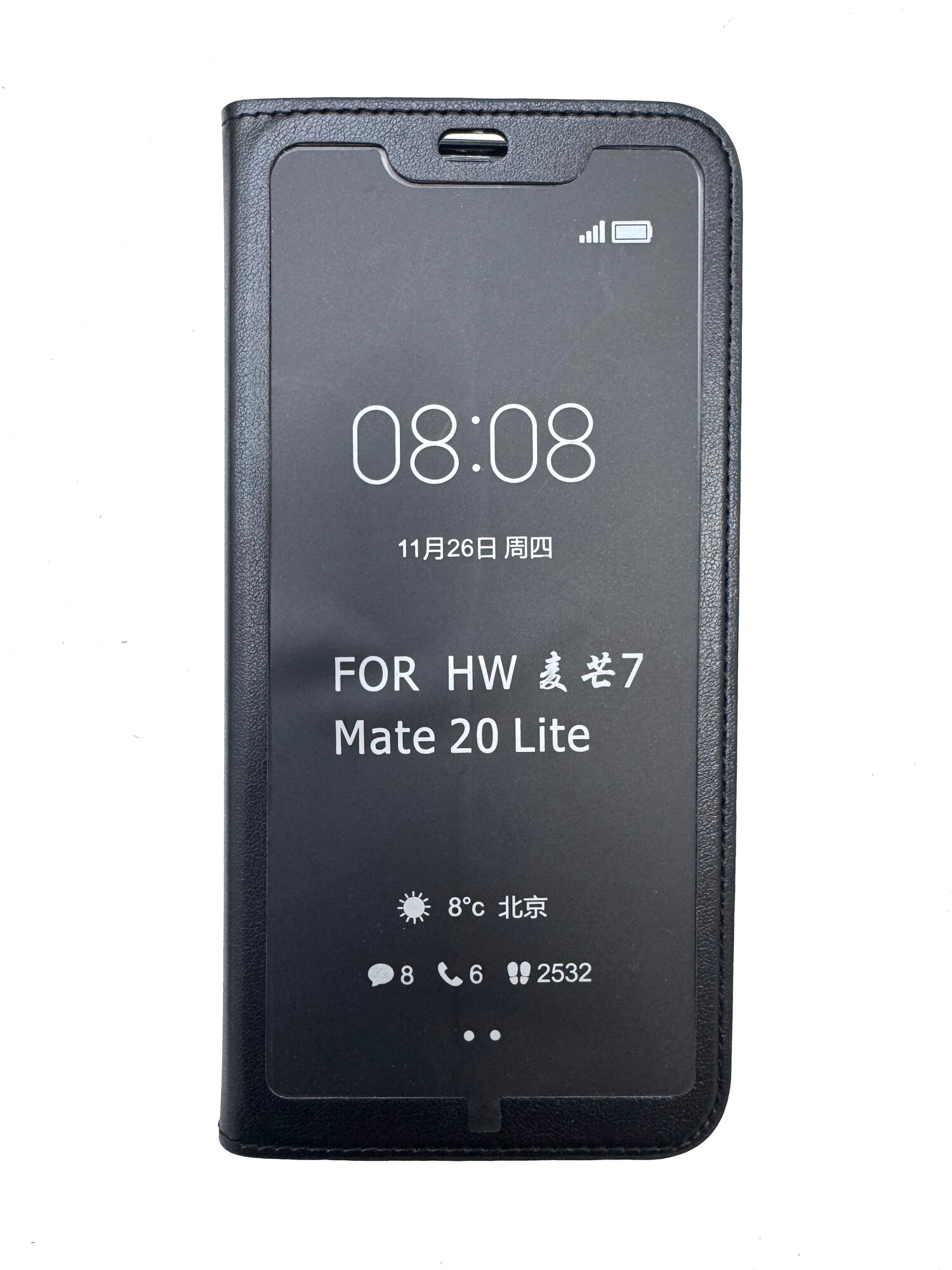 Чехол-книжка для Huawei Mate 20 Lite с окошком и магнитным замком, прошитый, черный