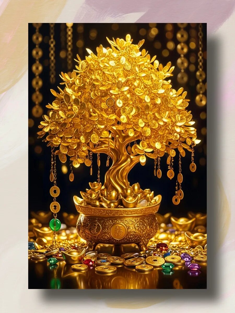 Картина на холсте Денежное дерево с камнями 40х60