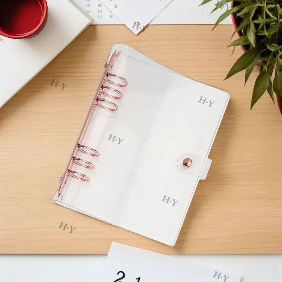 Обложка из пвх розовое золото для блокнота а5, прозрачная, с 6 кольцами, для защиты тетрадей