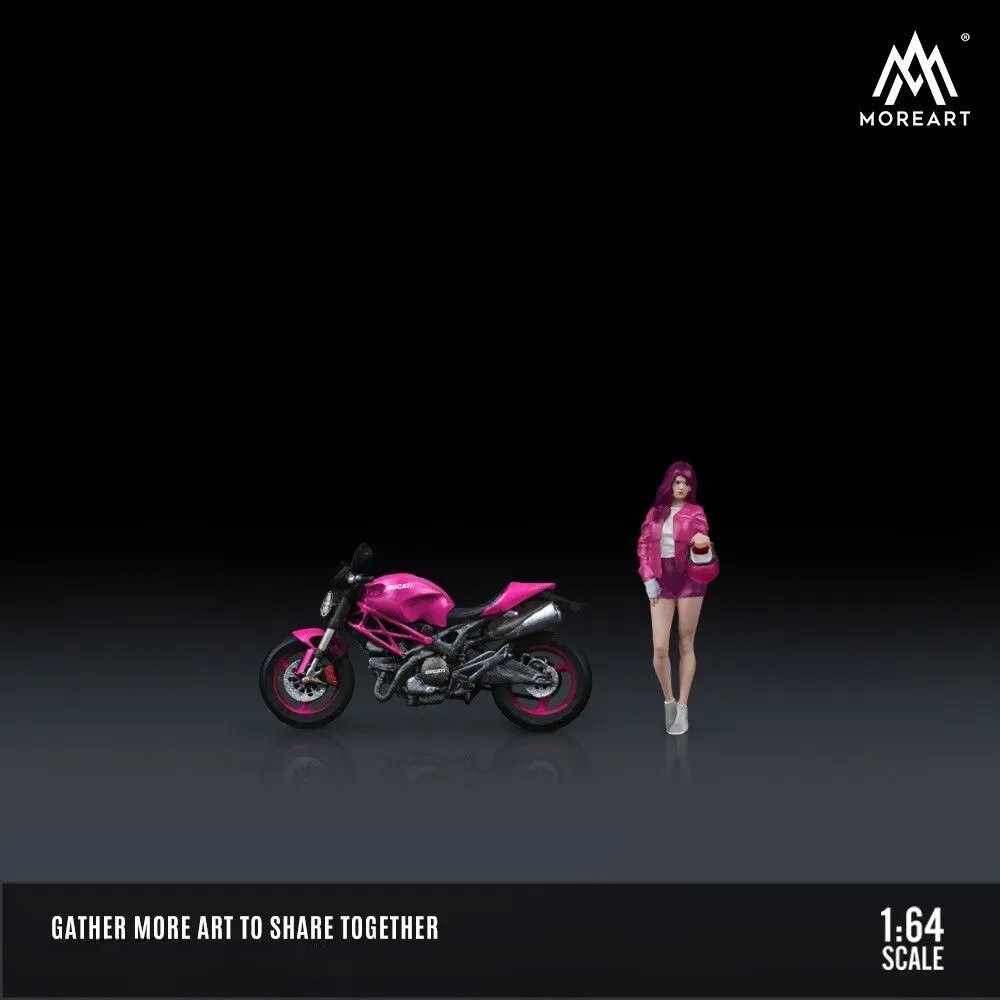 MoreArt 1:64 Ducati Monster 696 Pink Girl Motorcycle Набор Фигурок Для Демонстрации, Коллекционирования И Подарков
