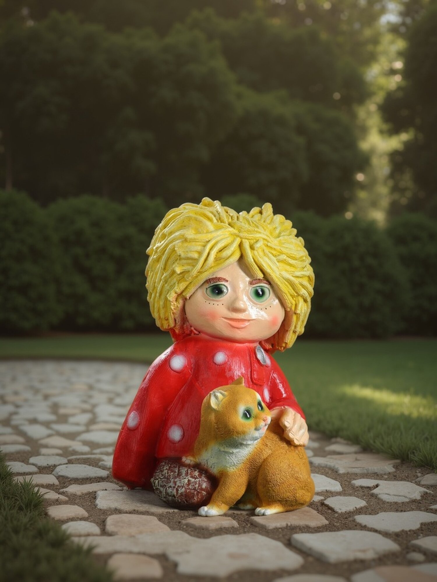 Садовая фигура Хорошие сувениры «Домовой с котом», полистоун, разноцветная, 39 см