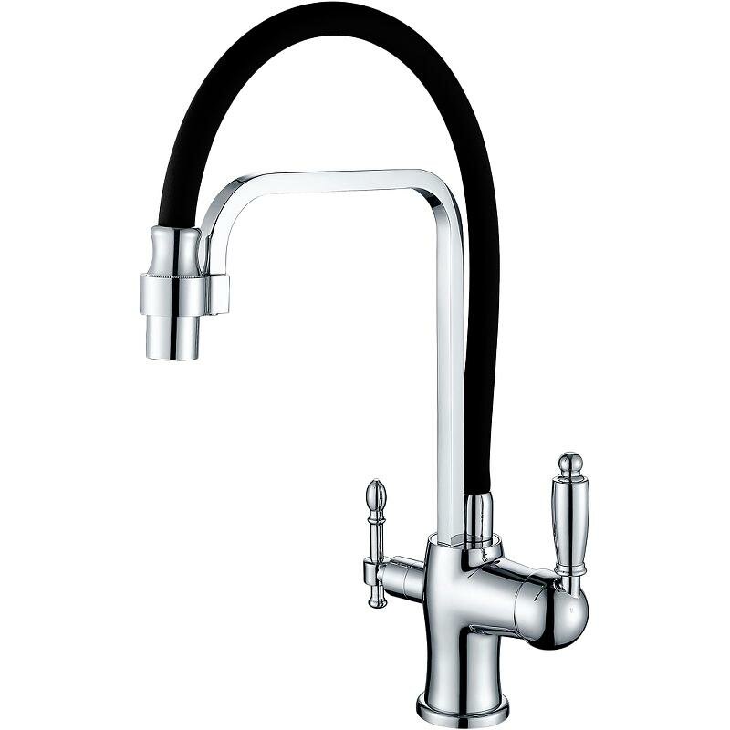 Смеситель для кухни ZorG Sanitary ZR342-6YF хром черный, с краном для питьевой воды, рычажный, латунь