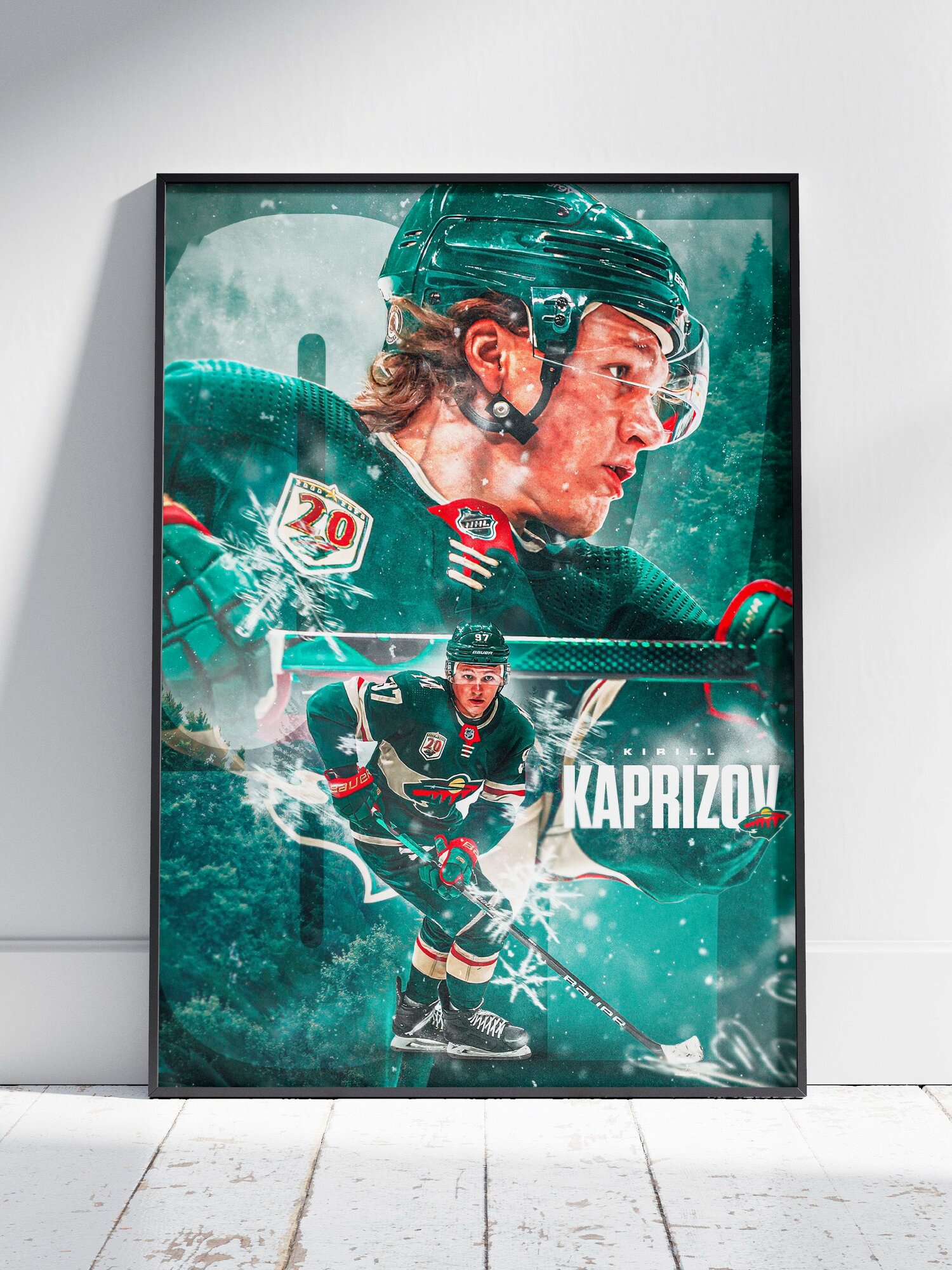 Плакат на стену для интерьера Легенды Хоккея (Капризов Кирилл - Kirill Kaprizov 1) - Постер по спорту и физической активности формата A4 (21x30 см)
