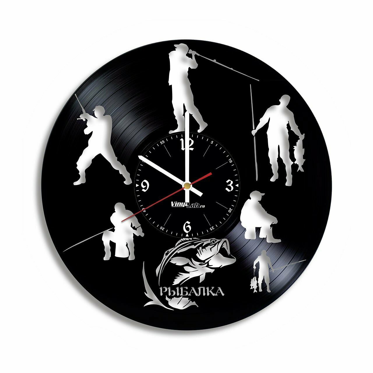 Часы из виниловой пластинки (c) VinylLab Рыболов, диаметр 30 см