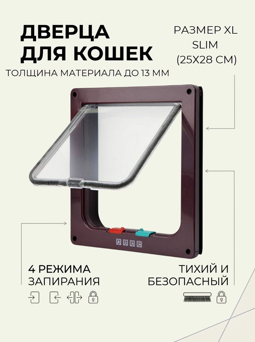 Дверца для животных XL Slim, 25х28см (внутр. 20х22) тонкая, коричневая