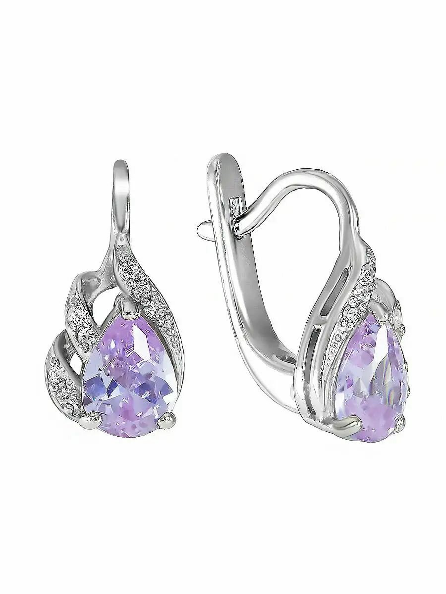 Серьги ZLATBERRY, серебро, 925 проба, родирование, фианит