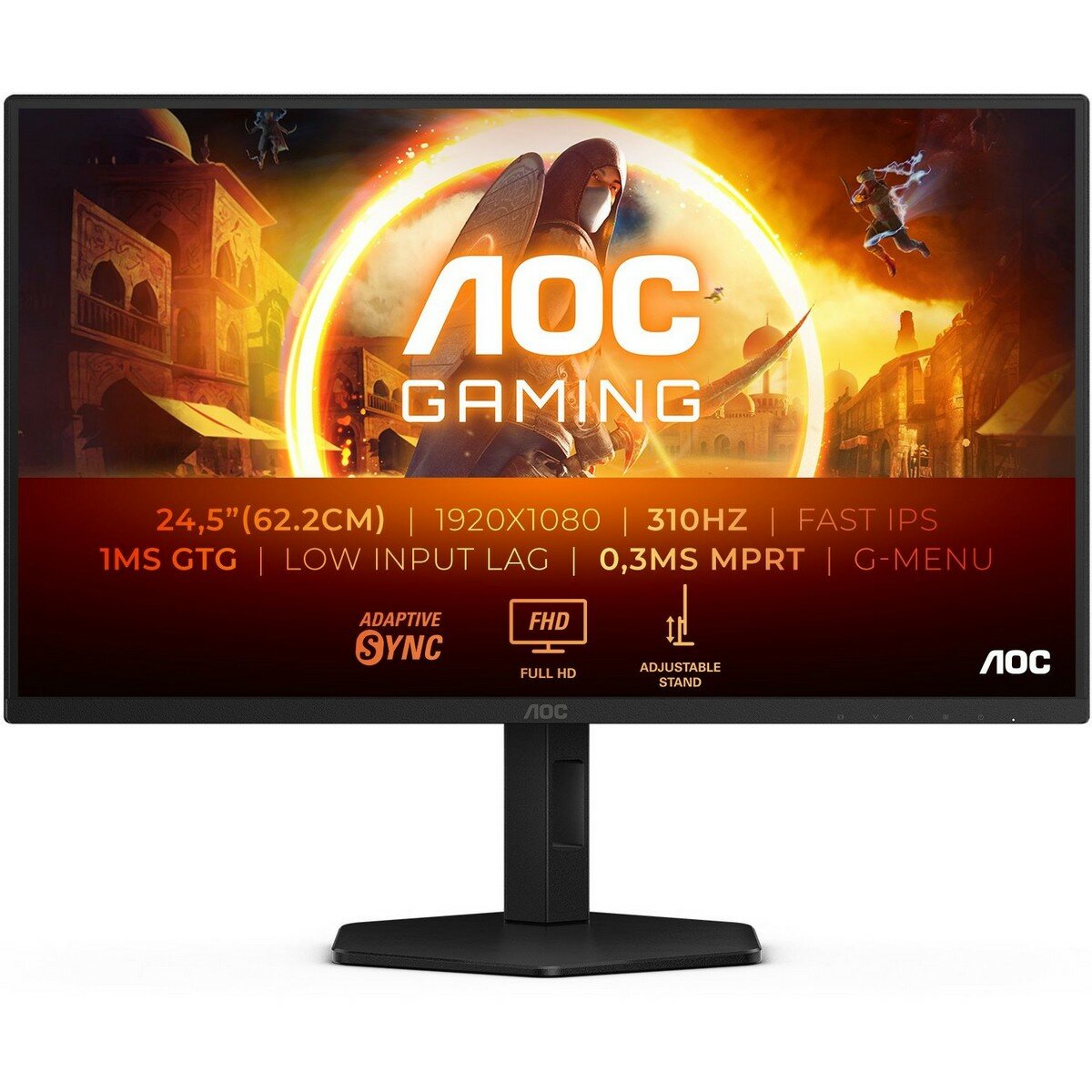 Монитор 24.5" AOC 25G4SXU IPS, 1920x1080, 310Hz, 1ms, 400сd/m, 1000:1, HDR10 | 2xHDMI(2.0), 2xDP(1.4), 4xUSB 3.2 | HAS, Swivel, InPSU, Vesa 100, Black/Grey уц-2-2