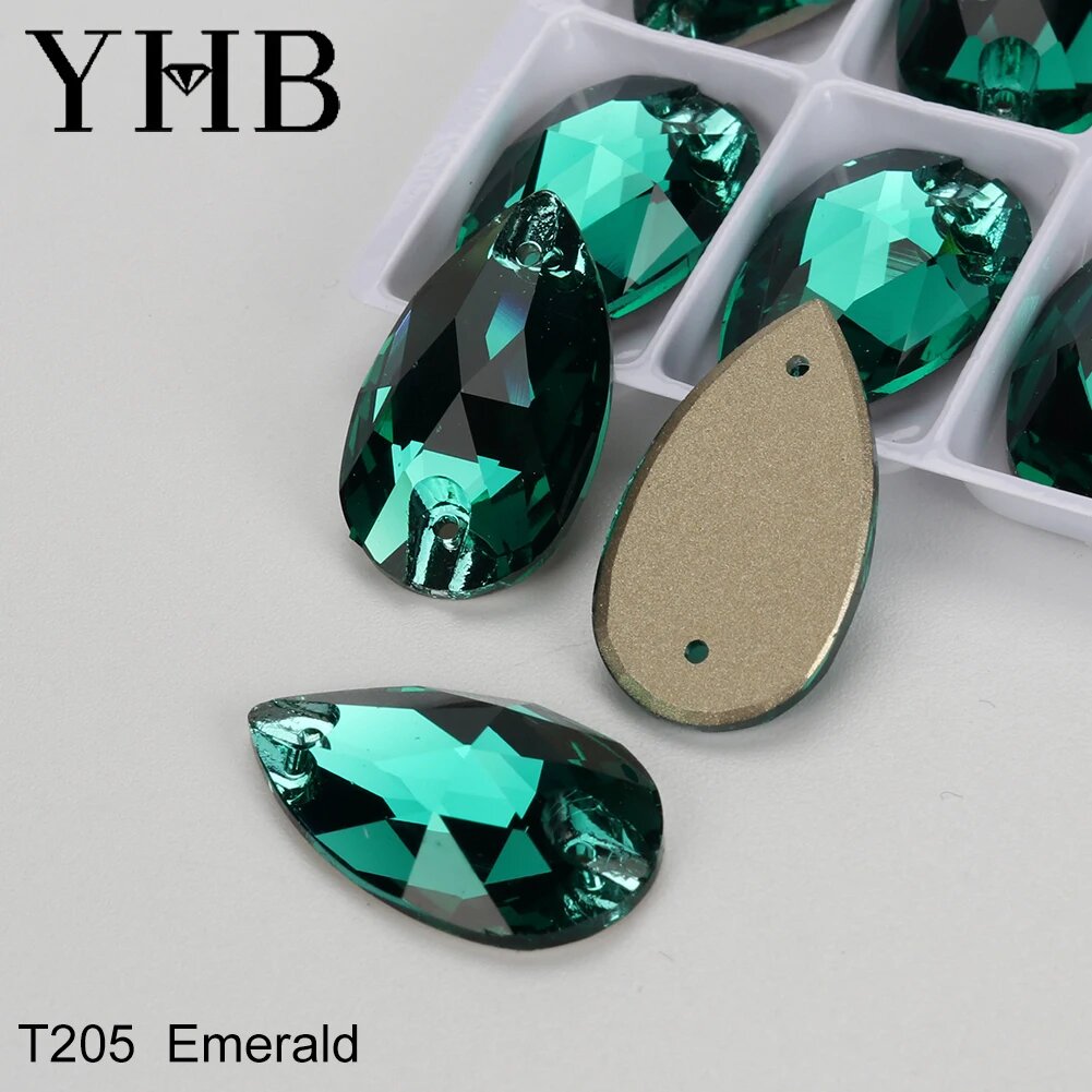 Стразы YHB изумрудные T205, 10.5x18 мм, 24шт
