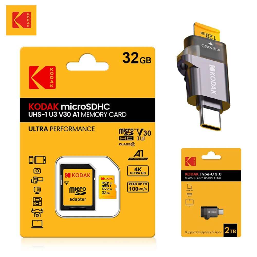 Kodak MicroSD карта памяти 32ГБ V30 U3, C100