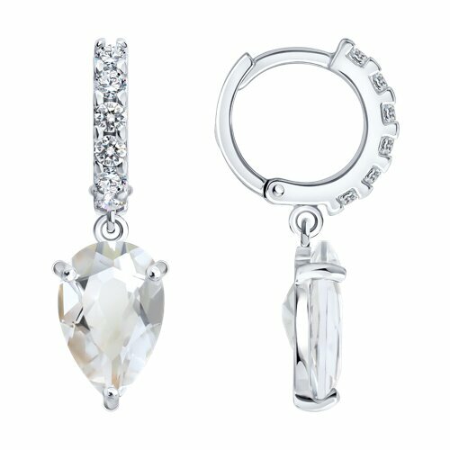 Серьги, серебро, 925 проба, родирование, горный хрусталь
