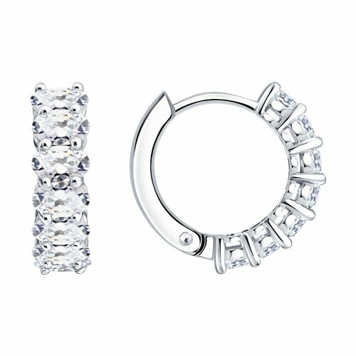 Серьги конго, серебро, 925 проба, родирование, фианит