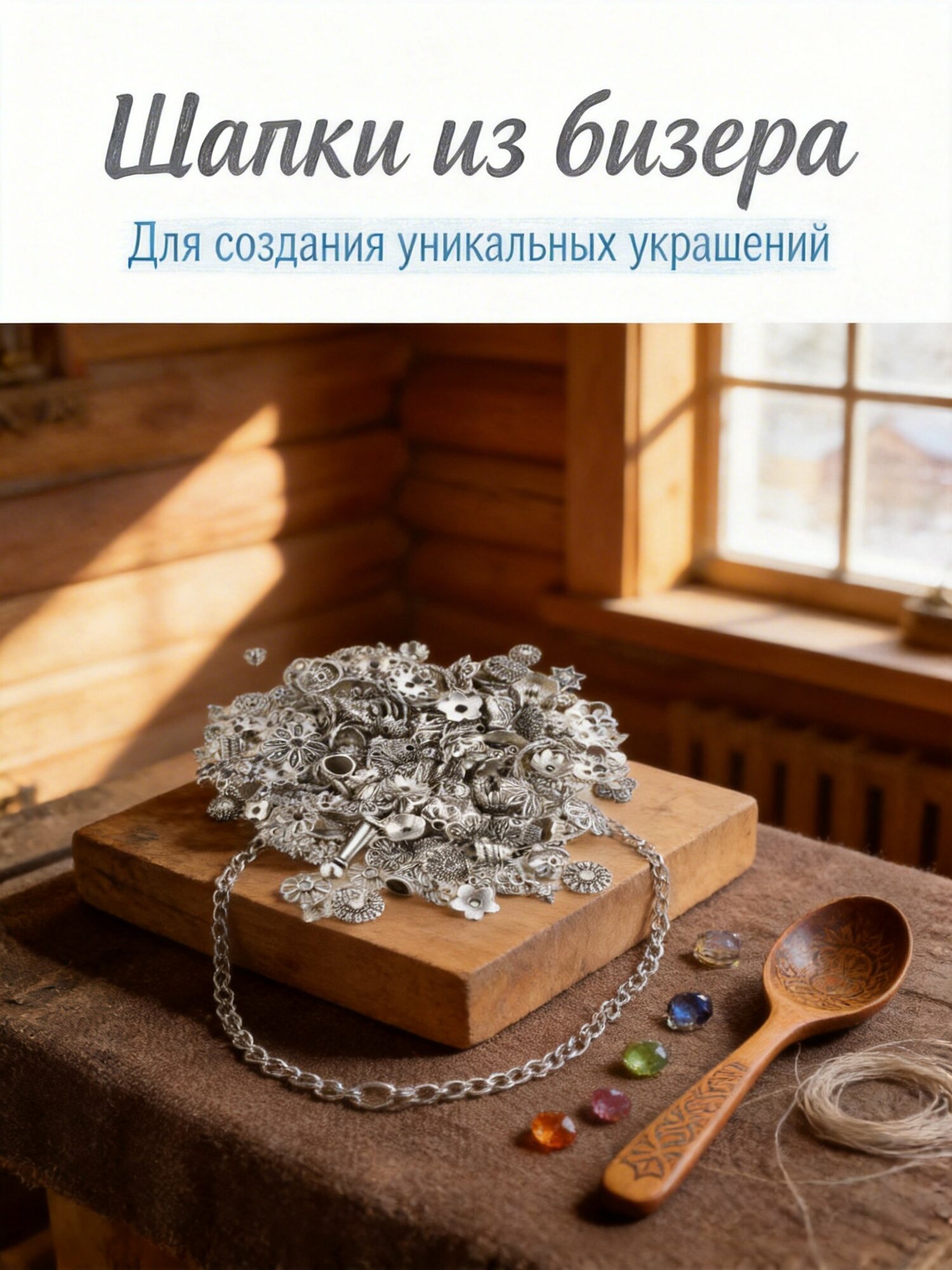 Шапки из бисера Бали, набор 100 г античное золото серебро бронза сплав 5-15 мм для изготовления украшений и рукоделия