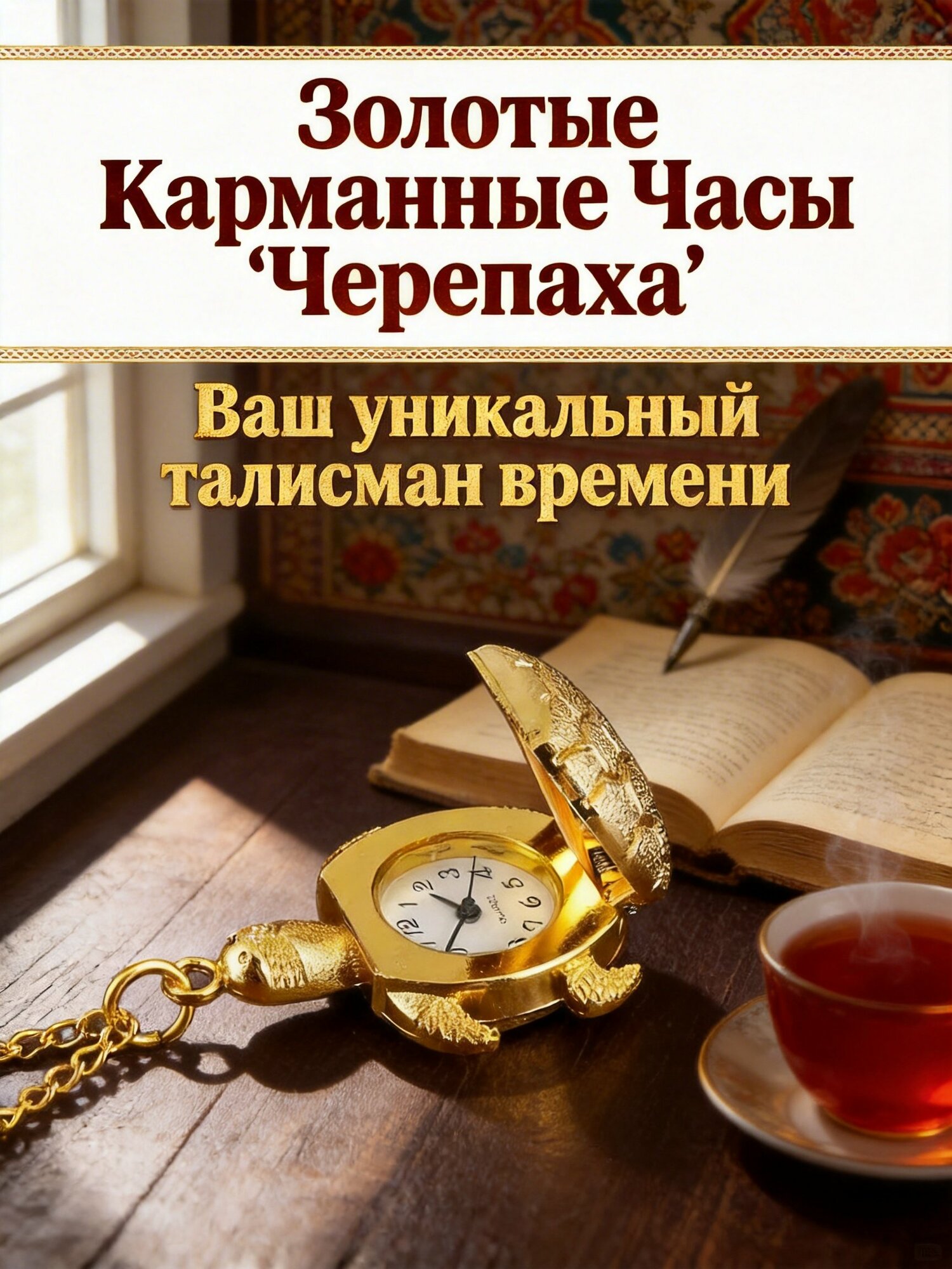 Прелестный винтажный кулон с золотой черепахой, опрокидывающий карманные часы YNMT