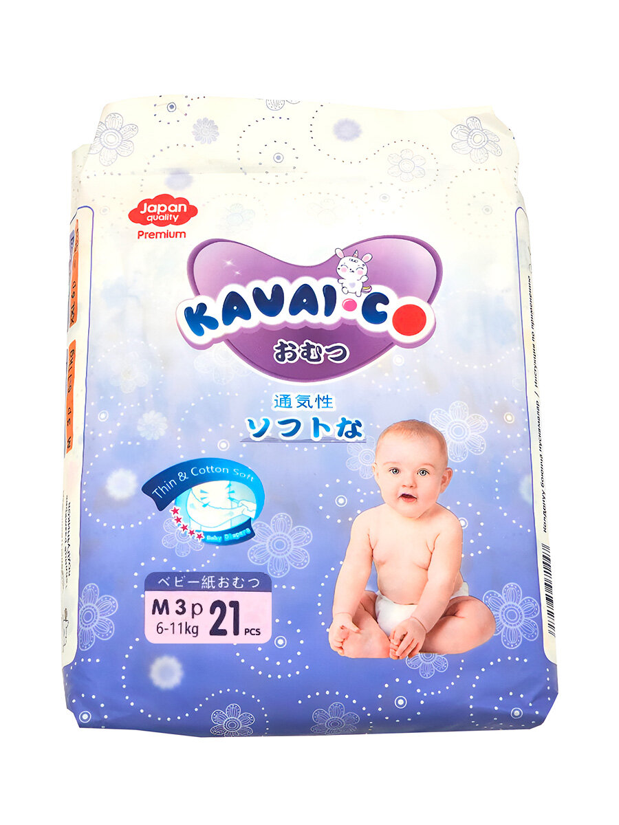 Подгузники Kavai-Co Baby Disposable Diapers M 6-11kg (21 Pcs), 21 штука