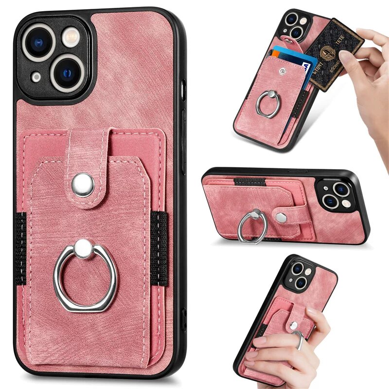 Силиконовый чехол для iPhone 17 с карточным слотом и магнитной подставкой - Сакура-розовый