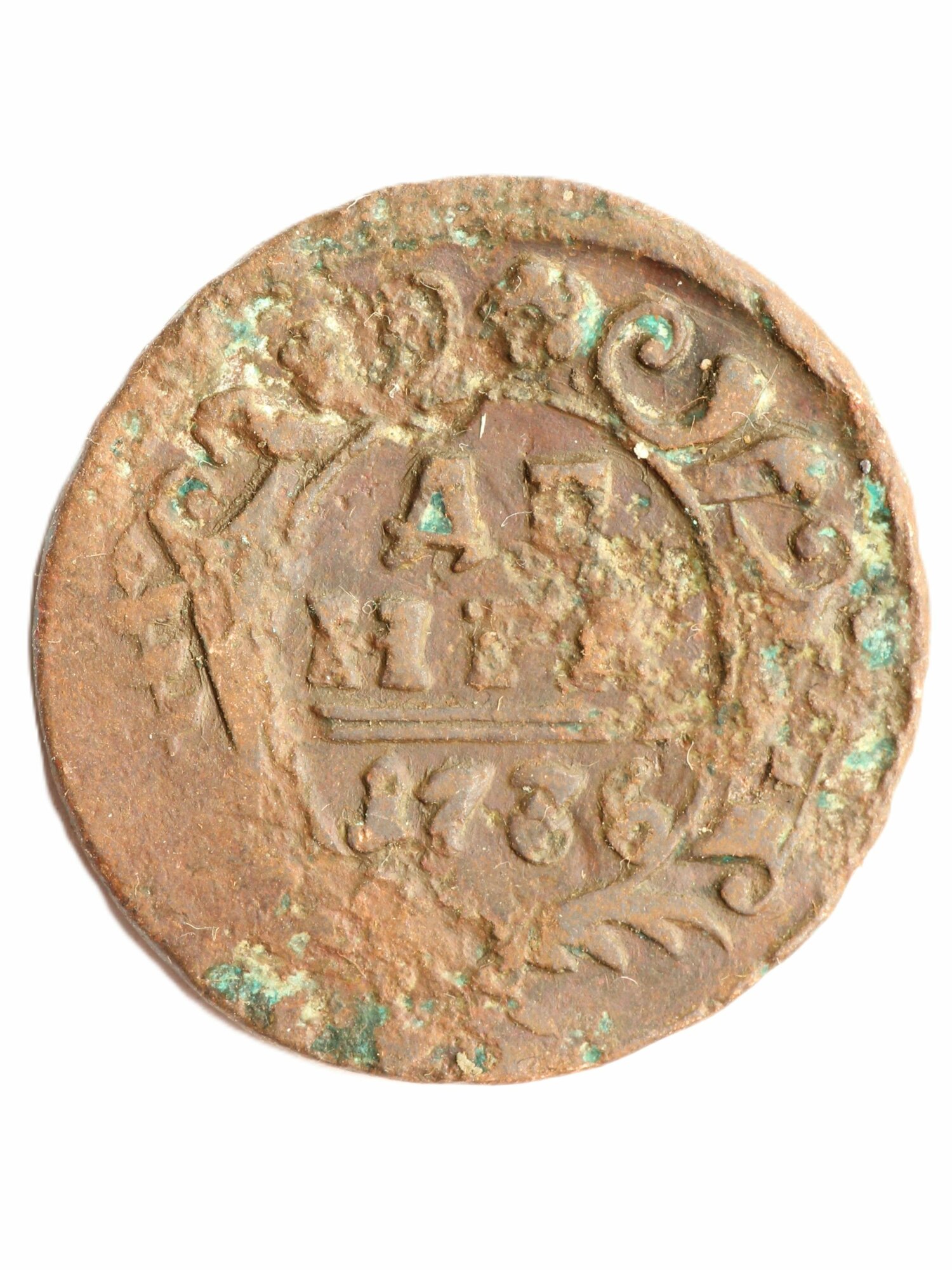 Подлинная монета Денга Российской Империи 1736 года
