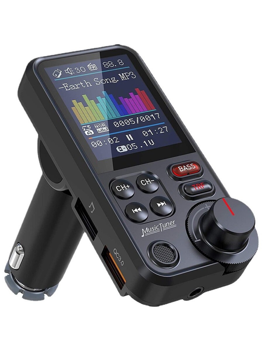 Автомобильный Беспроводной FM-передатчик, совместимый с Bluetooth, Радиоадаптер, Быстрая зарядка, Высокие и низкие частоты, Музыкальный автомобильный MP3-плеер Aux QC3.0