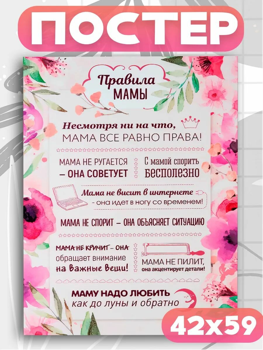 Постер на стену Правила мамы и папы , плакат 1шт, А2 размер.