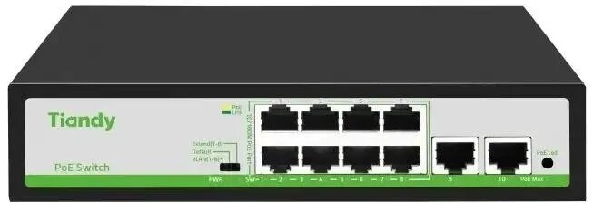Коммутатор Tiandy P3S010 TC-H/0820/AT/90, 8 портов PoE, Ethernet