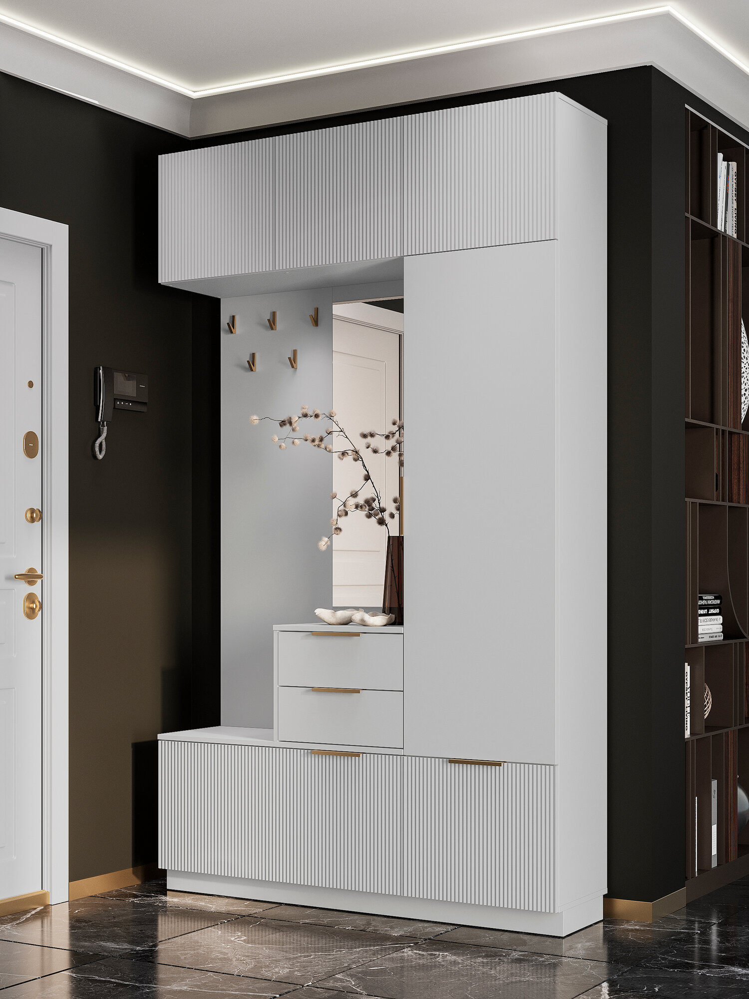 Прихожая мебель в коридор с зеркалом "Шик", белый, 230х136х35 см