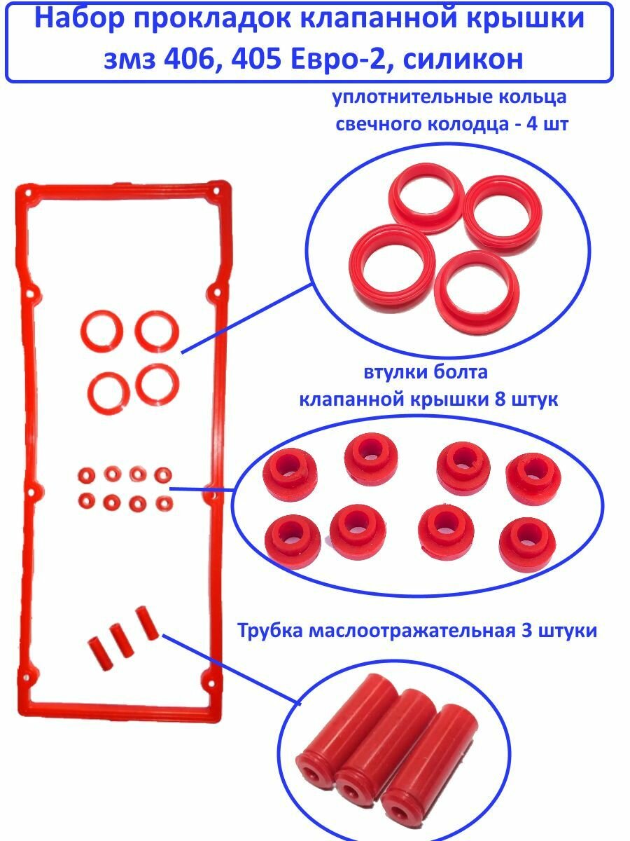 Прокладка клапанной крышки ЗМЗ-409, 406, 405 Евро-2, силикон красн.