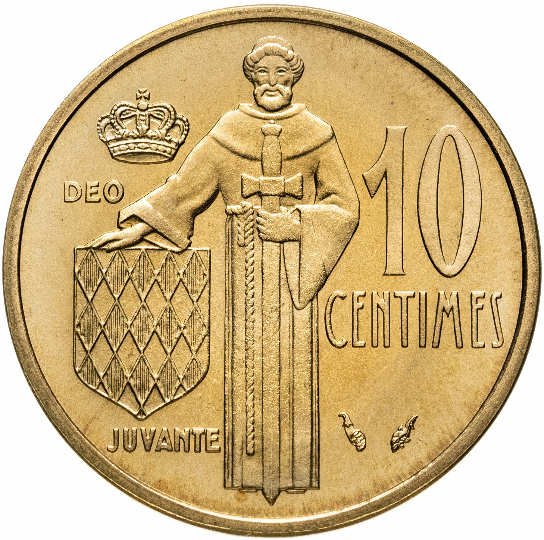 Монако 10 сантимов 1975, Никель, в сохранности BUNC