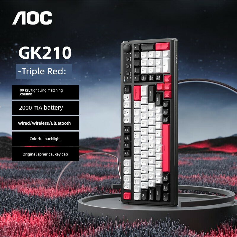 AOC GK210 Черно-Бело-Красный трехрежимный беспроводной игровой клавиатура с RGB подсветкой и механическими