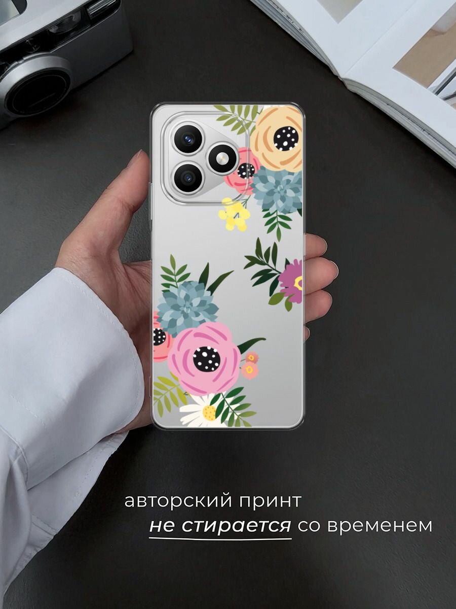 Чехол на Honor X8d / Хонор X8d с принтом Colored flowers, прозрачный — фото 1