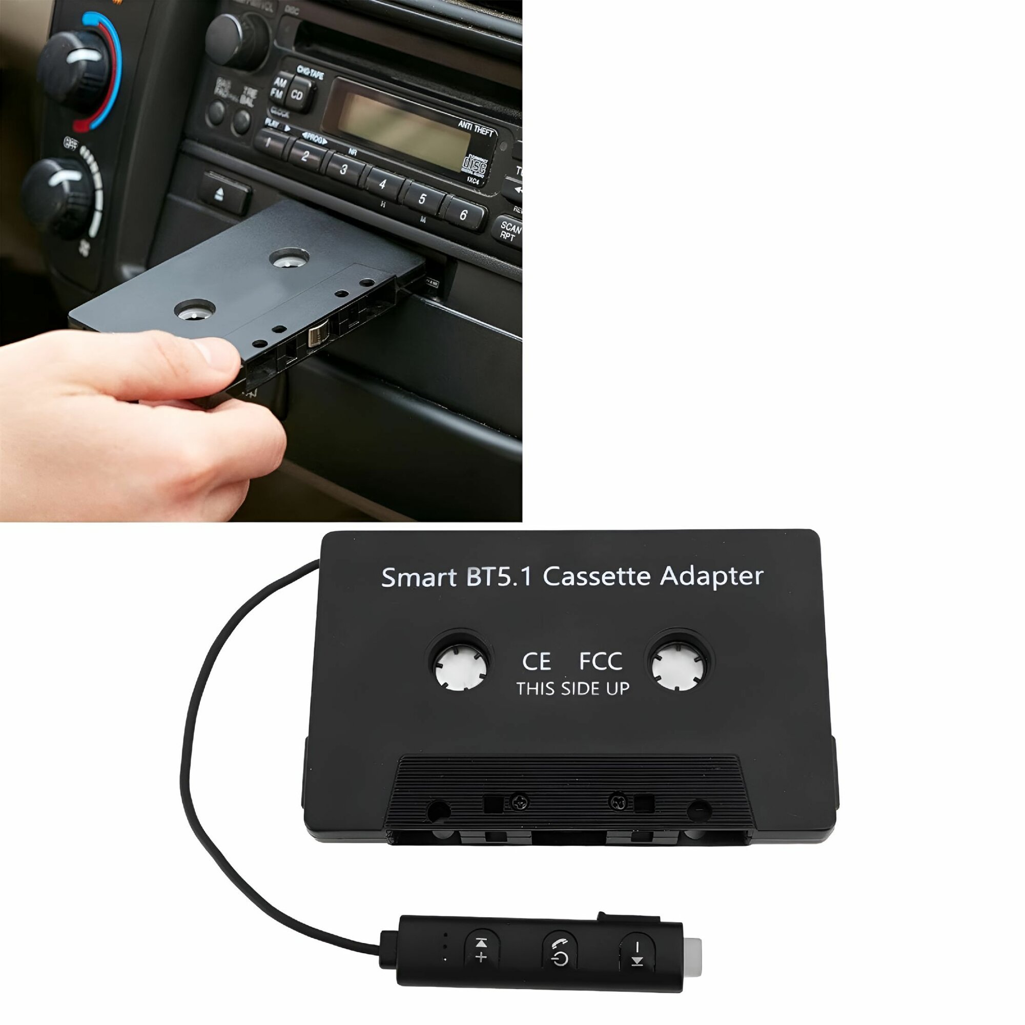 Bluetooth адаптер для кассетных магнитол GJX, универсальный синий — вставляется в кассету, подключи и слушай на ходу