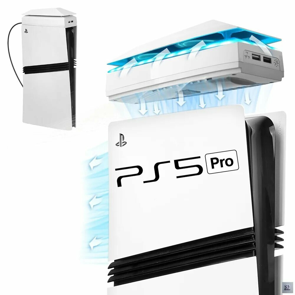 Вентилятор охлаждения консоли PS5 Pro с пылезащитной крышкой, яркая светодиодная подсветка и бесшумный поглощающий вентилятор Digital Edition с 2 USB-разъемами