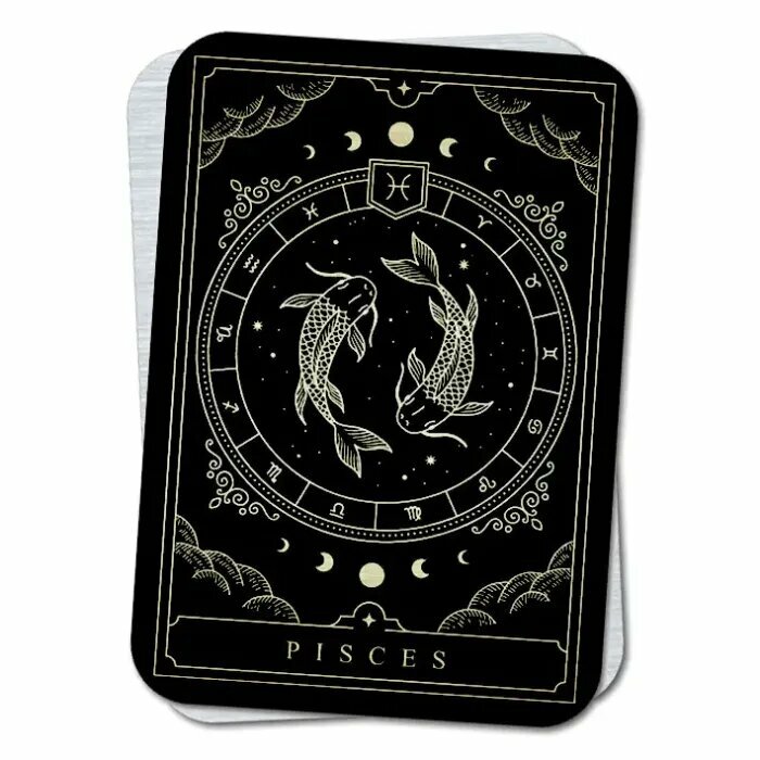 Магнит Знаки Зодиака PISCES - рыбы, на черном фоне (металл, размер 8,2*5,6 см.), 1 шт.