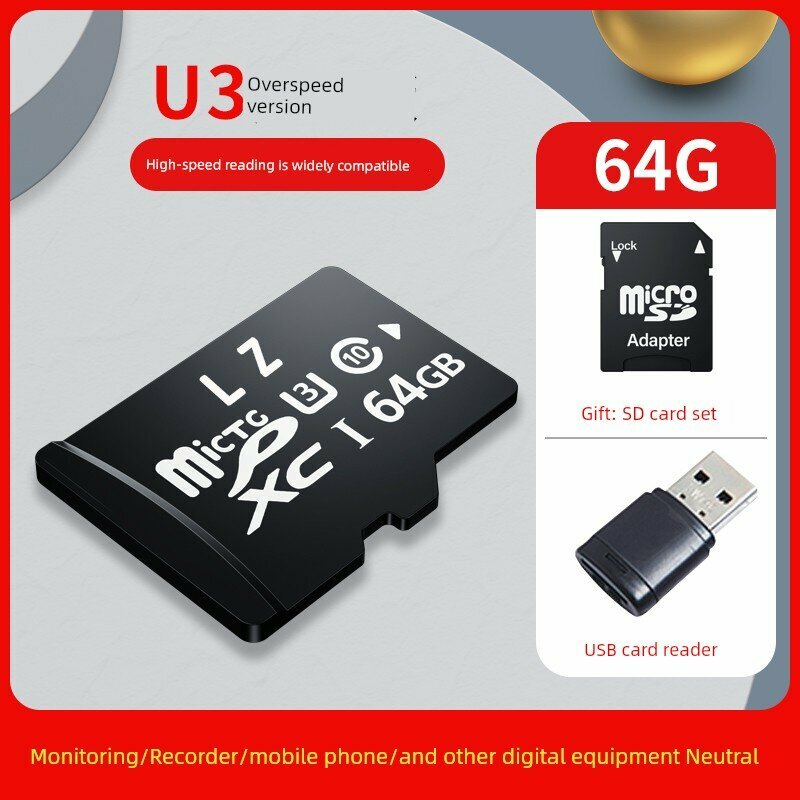 Высокоскоростная карта microSD U3 64 ГБ с картридером для видеорегистратора, камеры безопасности, смартфона и камеры
