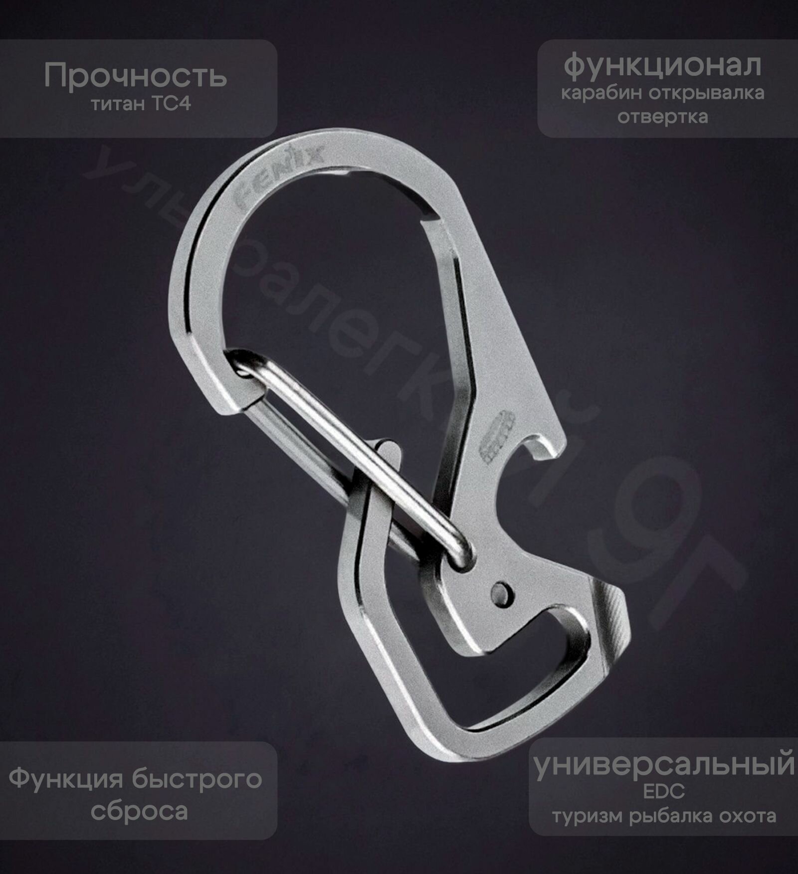 Титановый карабин Fenix ALB-20 с инструментами 9г