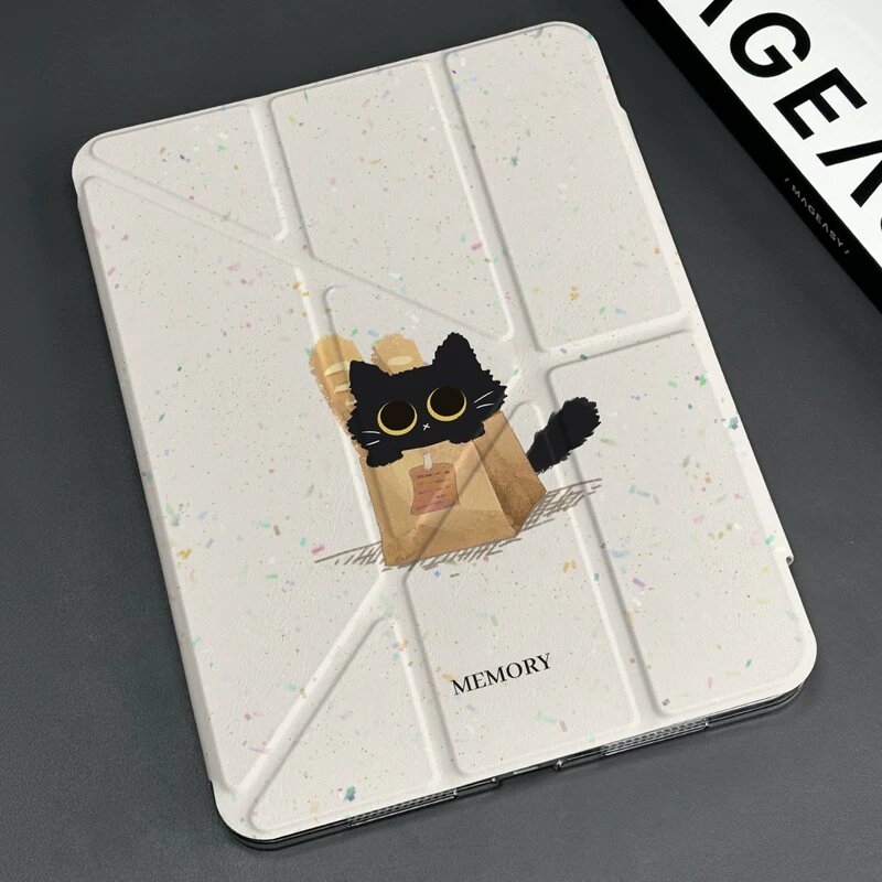 IPad Air 7 2025 Прозрачный гибкий чехол с подставкой-бабочкой и рисунком Памятная кошка для 11-дюймового iPad Pro