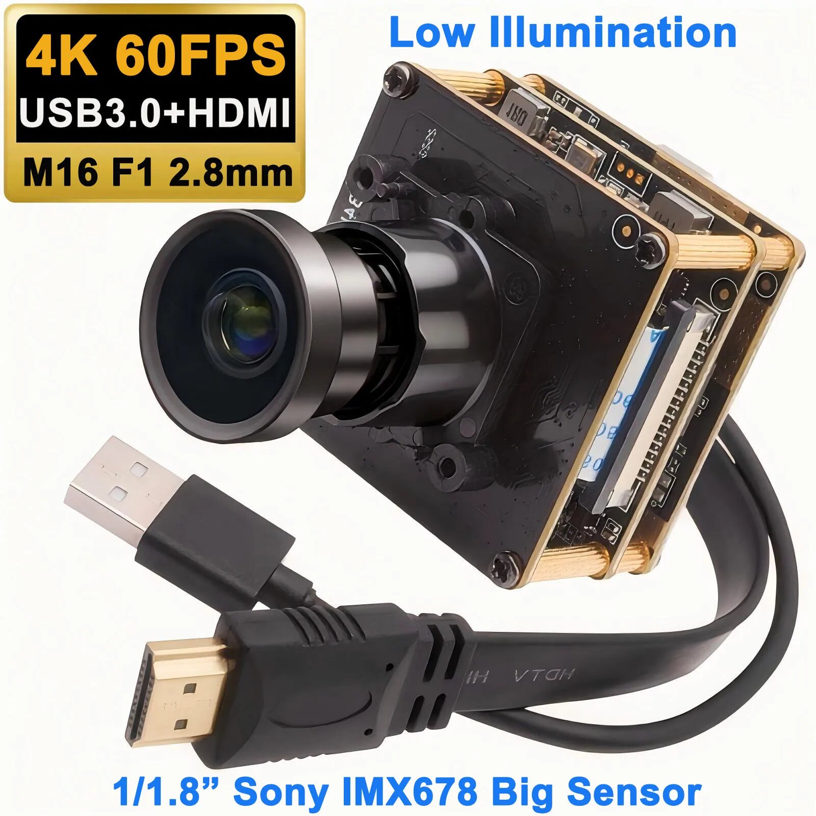 Модуль камеры ELP 4K HDMI USB 3.0, сенсор F1L28 (FOV 110)