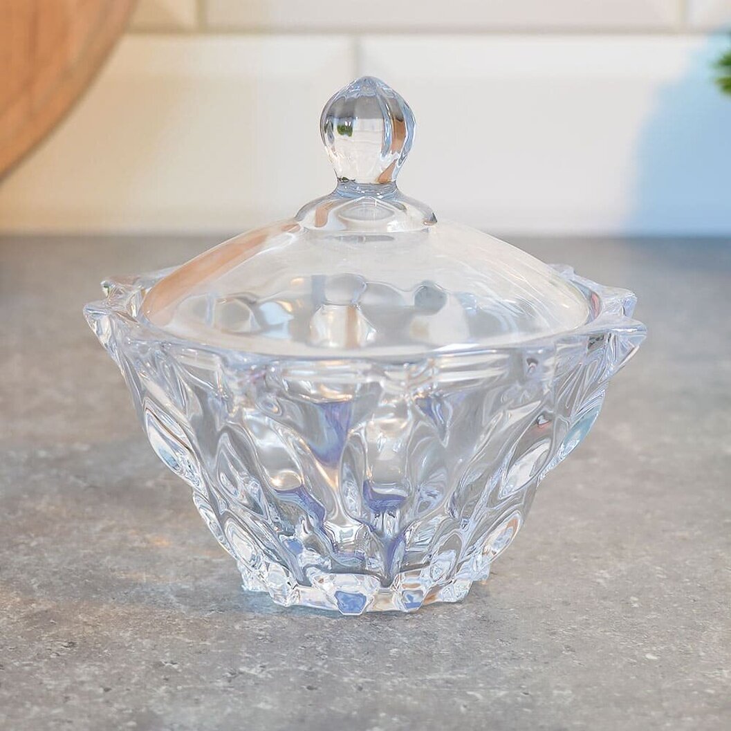 Ваза стеклянная с крышкой "Diamonds" d12,5см h11,5см, прозрачная, рельефный узор